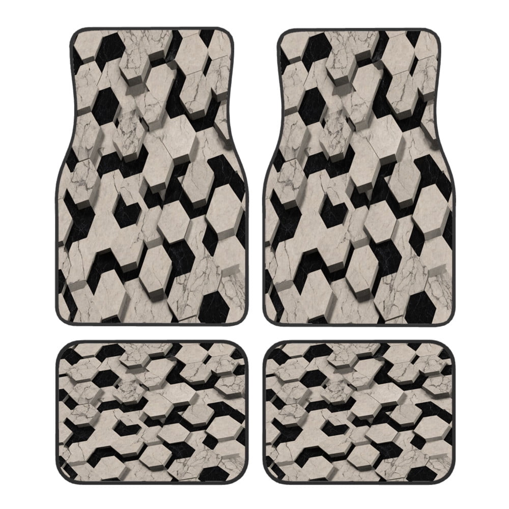 4-Piece Car Floor Mats Set, Hexagonal In 3D Crystal Velvet Automotive ...