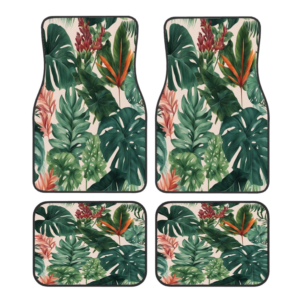 4-Piece Car Floor Mats Set, Leaf Flowers Nordic Tropical Plants Crystal ...