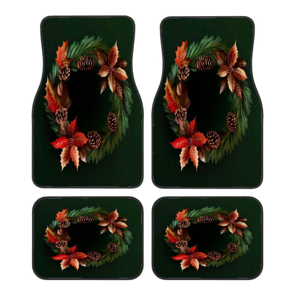 4-Piece Car Floor Mats Set, Leaves, Pinecone And Poinsettia. Crystal ...