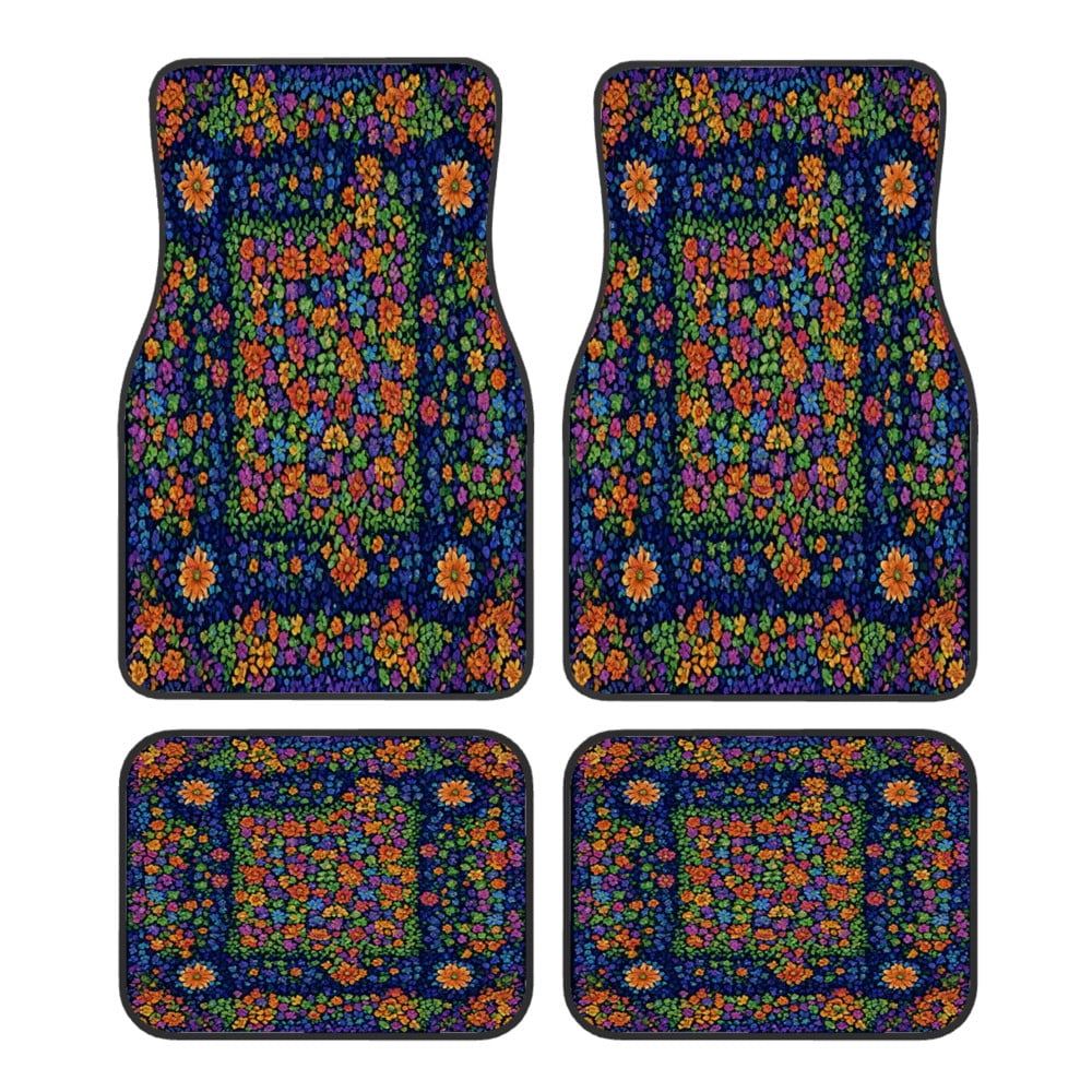 4-Piece Car Floor Mats Set, Midnight Bloom Elegance Crystal Velvet ...