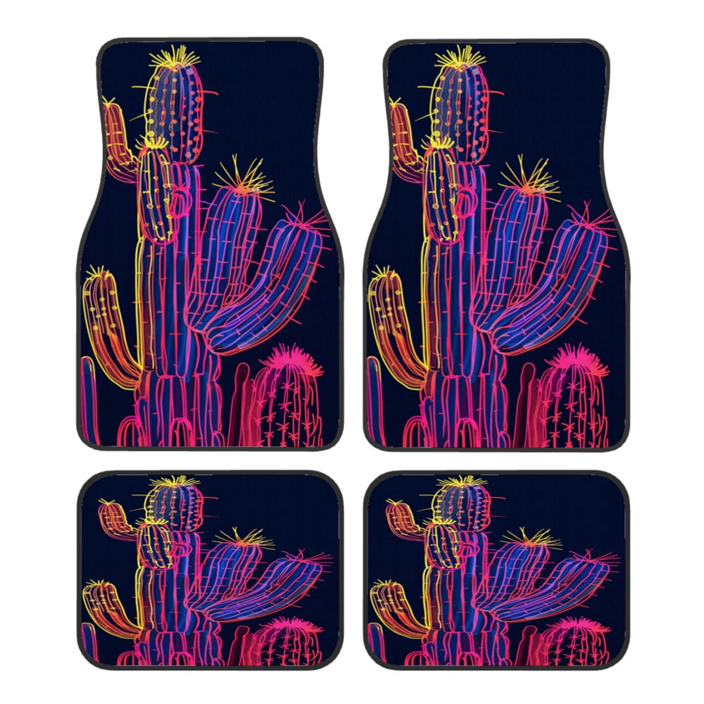 4-Piece Car Floor Mats Set, Neon Cactus (19) Crystal Velvet Automotive ...