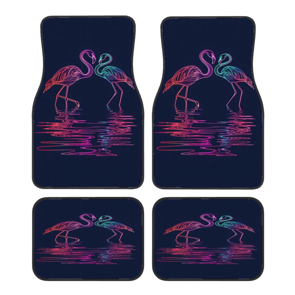 4-Piece Car Floor Mats Set, Neon Flamingo Crystal Velvet Automotive ...