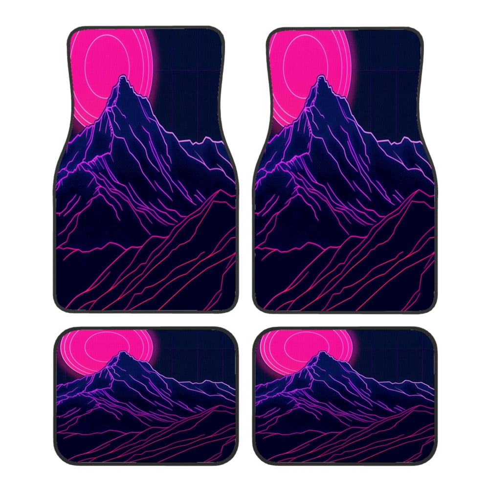 4-Piece Car Floor Mats Set, Neon Valley Cyber Future Crystal Velvet ...