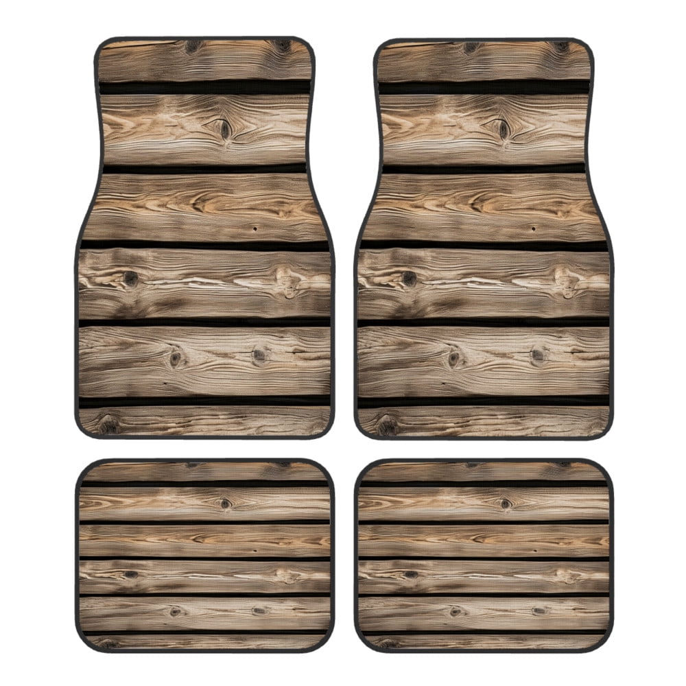 4-Piece Car Floor Mats Set, Old Wooden Board Vintag Crystal Velvet ...
