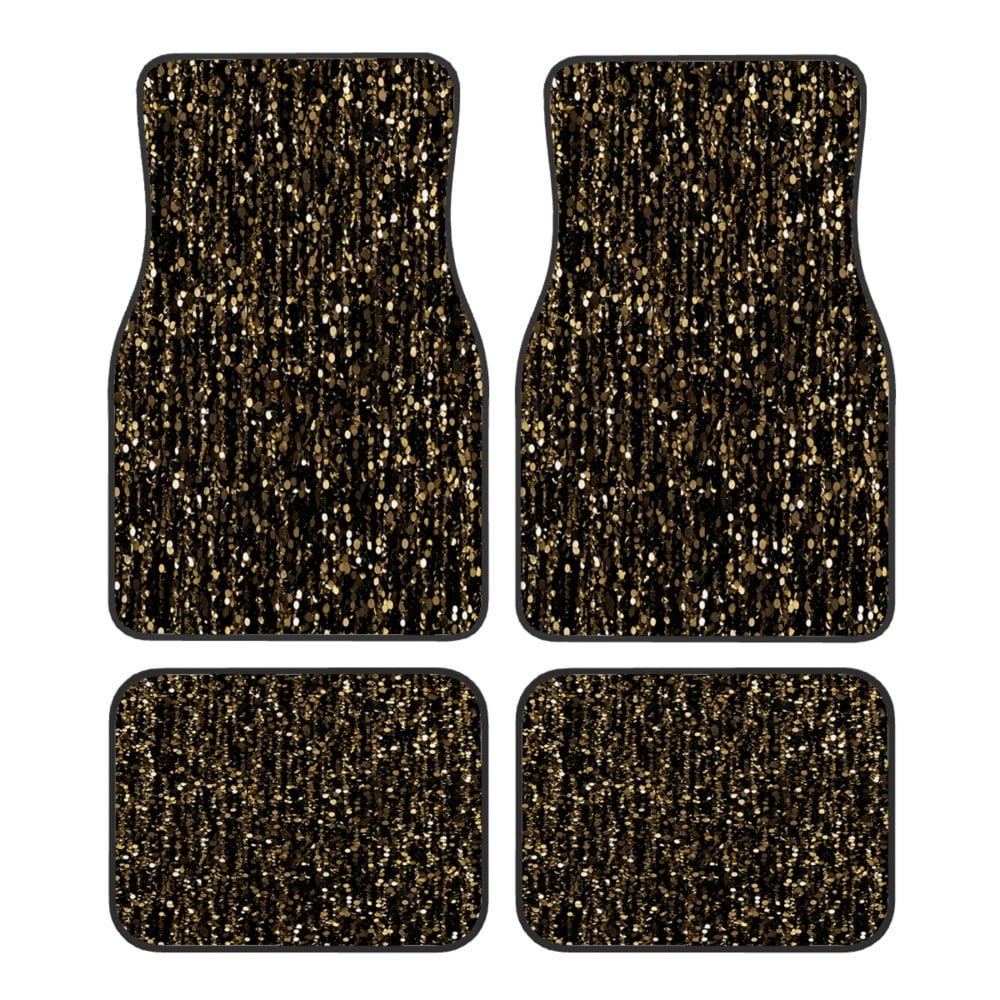 4-Piece Car Floor Mats Set, Ornate Dark Gold Floral Crystal Velvet ...