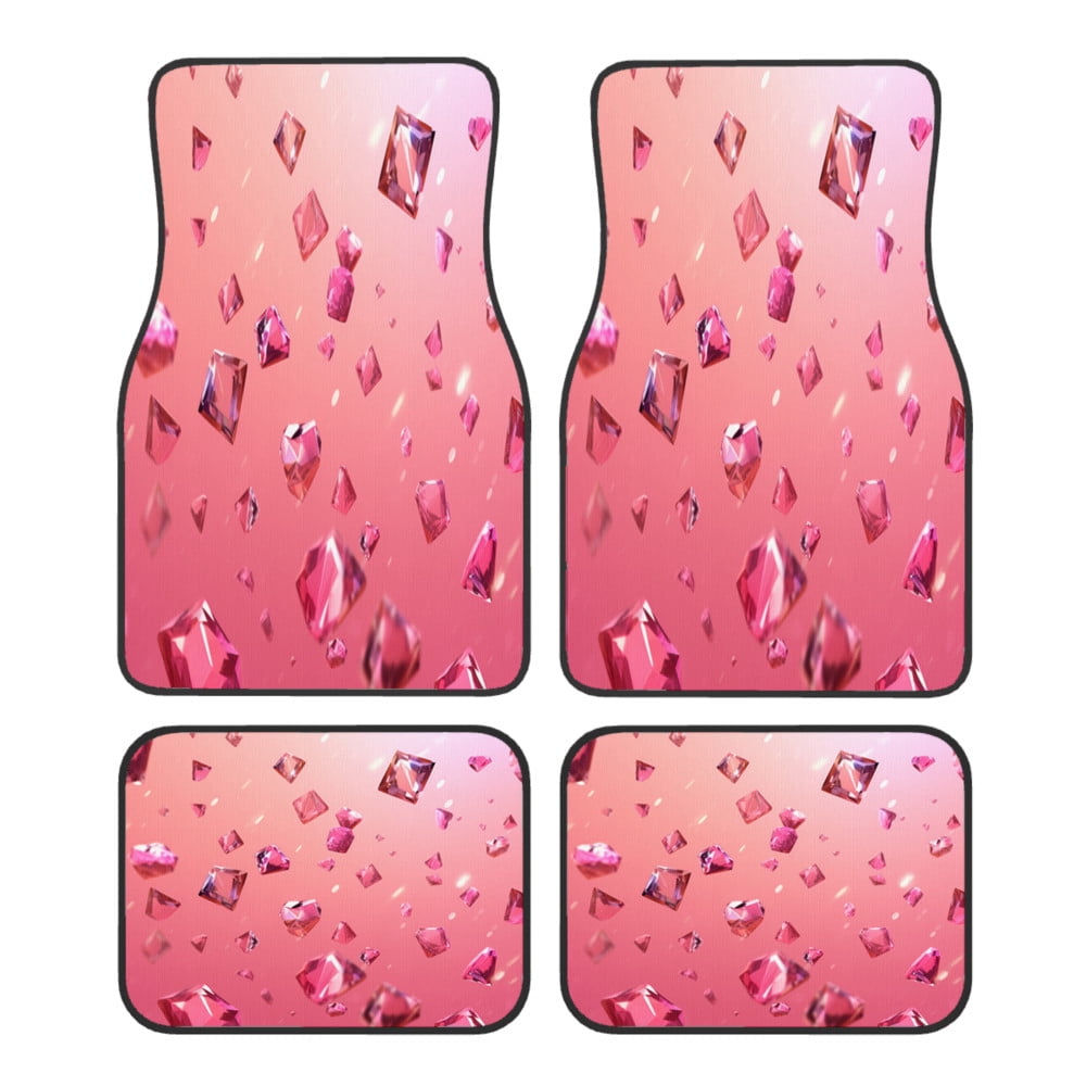 4-Piece Car Floor Mats Set, Pink Diamonds Fallen Crystal Velvet ...