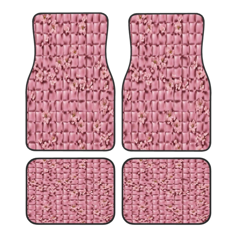 4-Piece Car Floor Mats Set, Pink Gold Tile Pattern Crystal Velvet ...