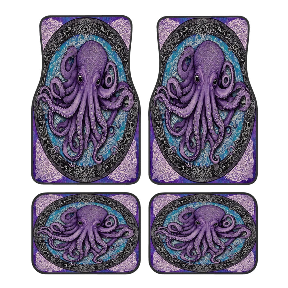 4-Piece Car Floor Mats Set, Purple Octopus Crystal Velvet Automotive ...