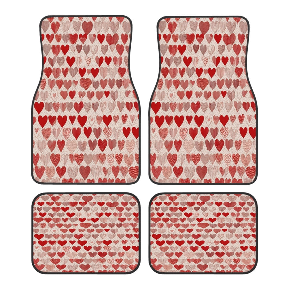 4-Piece Car Floor Mats Set, Red Line Heart Pattern Crystal Velvet ...