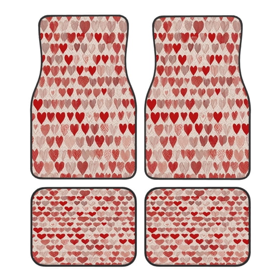 4-Piece Car Floor Mats Set, Red Line Heart Pattern Crystal Velvet ...