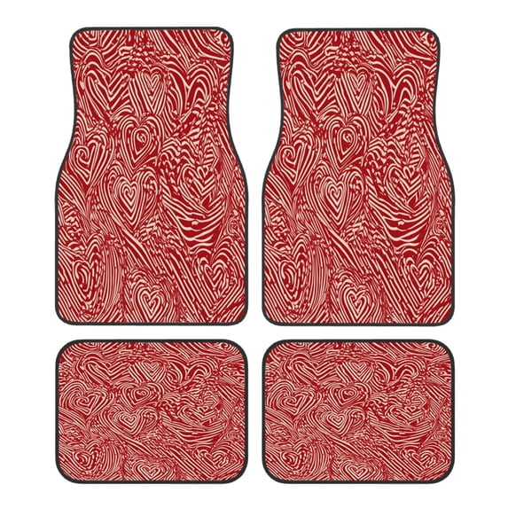 4-Piece Car Floor Mats Set, Red Line Heart Pattern Crystal Velvet ...