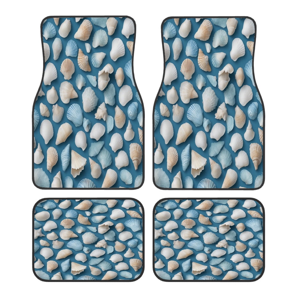 4-Piece Car Floor Mats Set, Seashell Blue Crystal Velvet Automotive ...