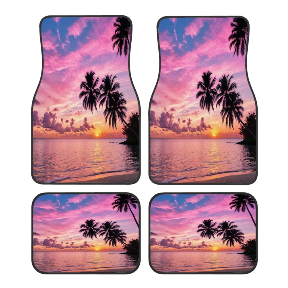 4-Piece Car Floor Mats Set, Sunset Over The Ocean Crystal Velvet ...