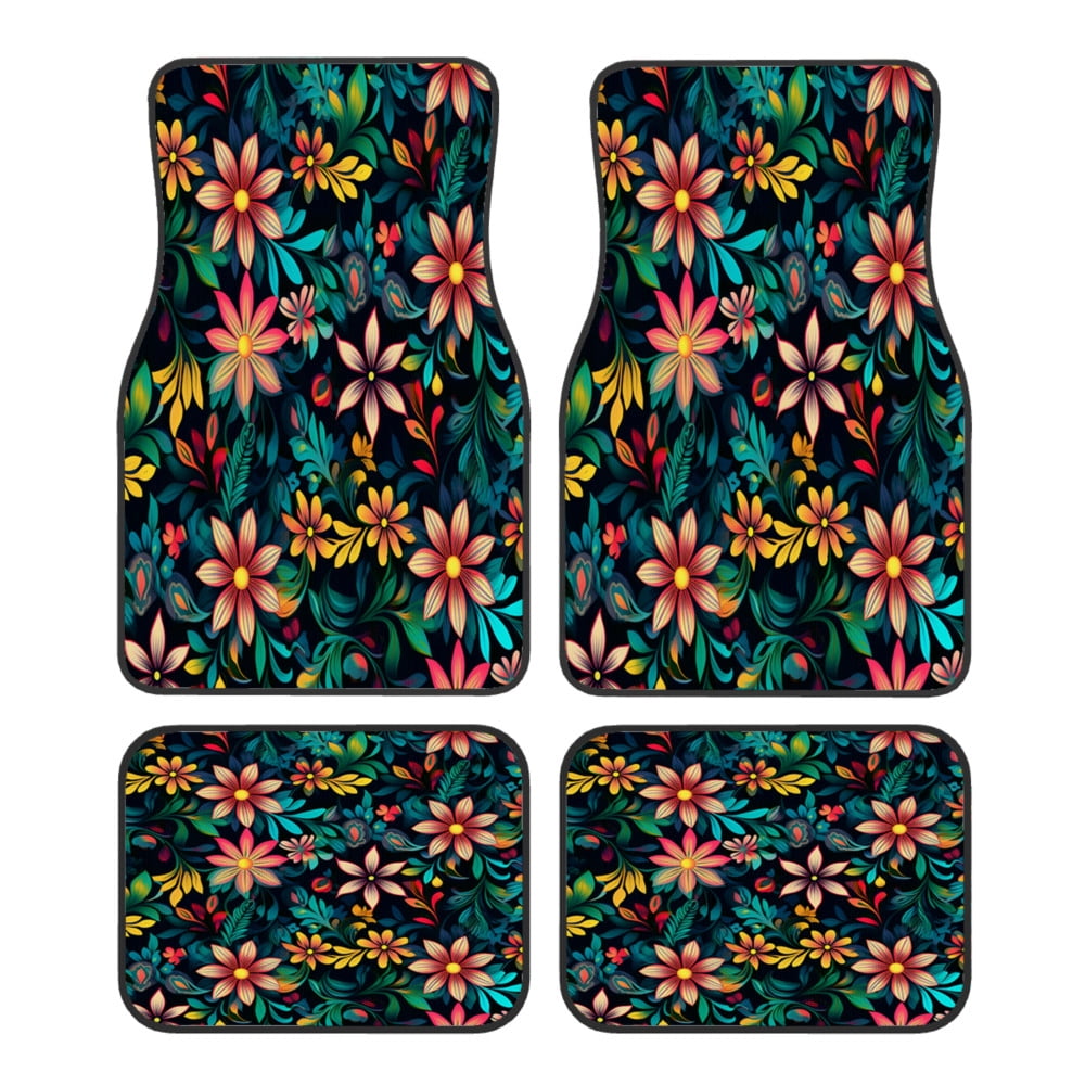 4-Piece Car Floor Mats Set, Tropical Pattern Crystal Velvet Automotive ...