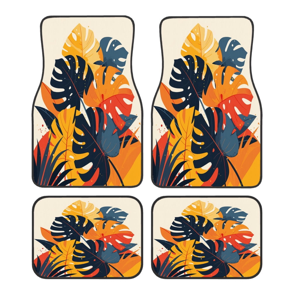 4-Piece Car Floor Mats Set, Tropical Plants Fall Crystal Velvet ...