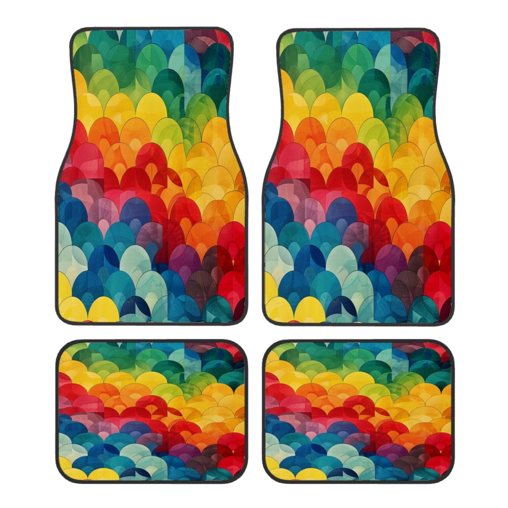 4-Piece Car Floor Mats Set, Vibrant Pattern Colorful Waves Dynamic ...