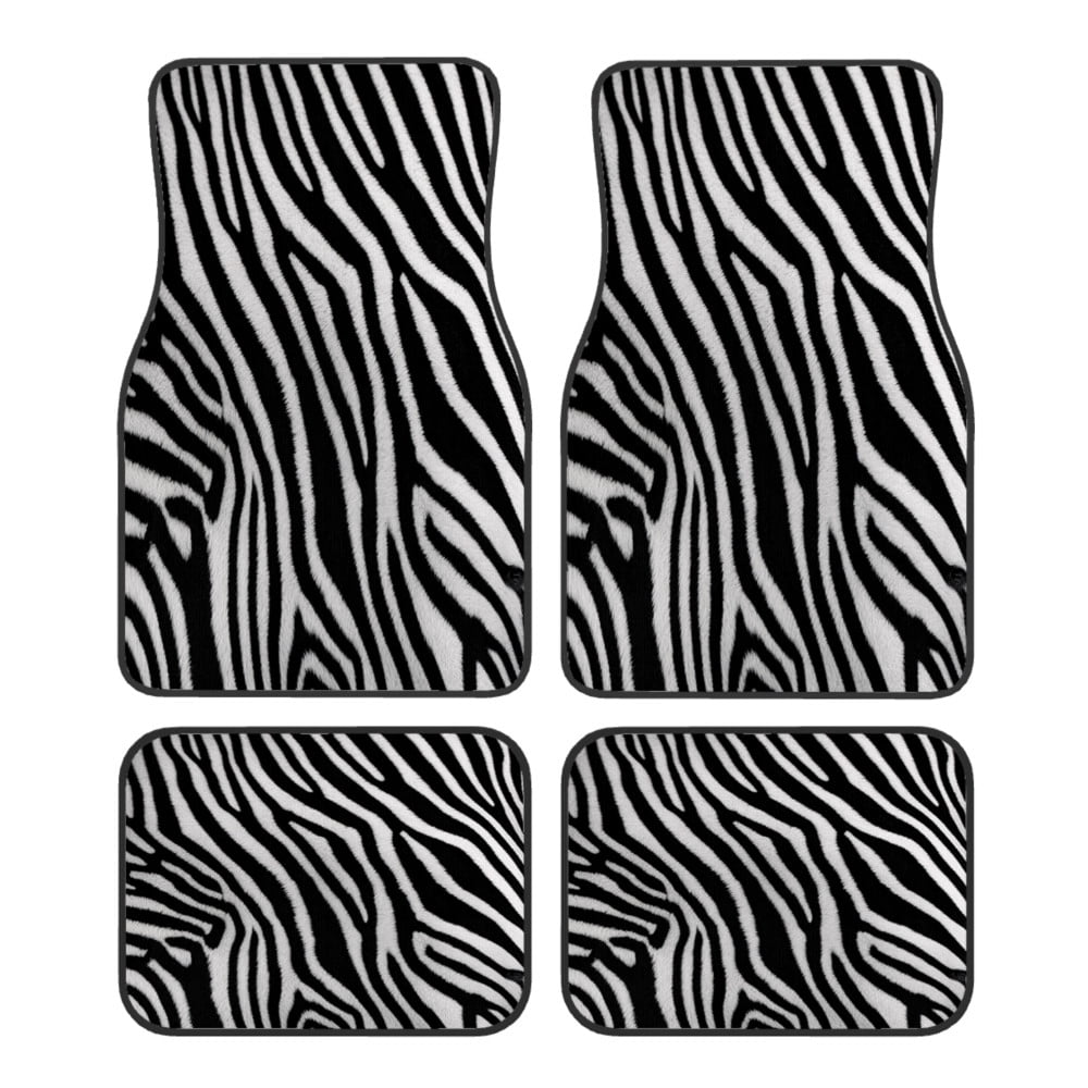 4-Piece Car Floor Mats Set, Zebra'S Texture Crystal Velvet Automotive ...