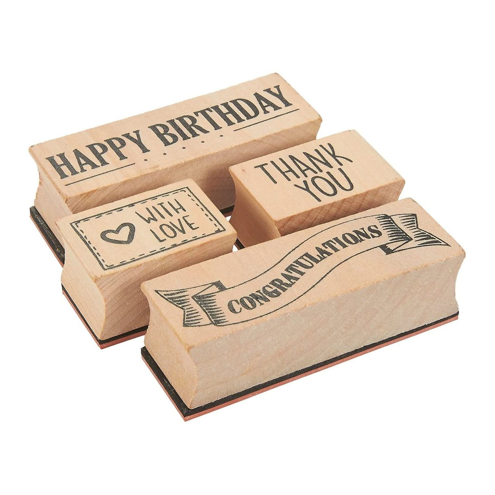 4-Piece Card Making Stamps Set - Wood Mounted Rubber Stamps for Card ...