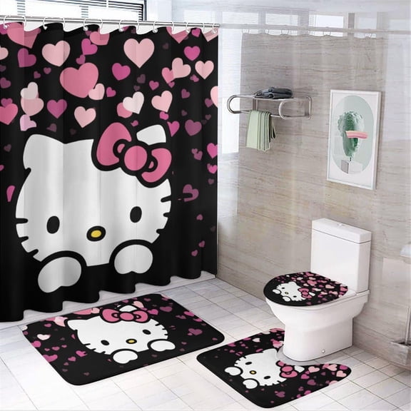4 Piece Sml Cartoon Jef-,fy Shower Curtain Sets with Rugs, Toilet Lid ...
