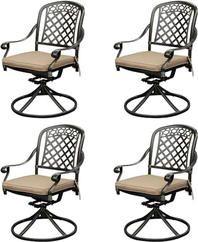 4 Piece Cast Aluminum Outdoor Swivel Dining Chairs, All-Weather Patio ...