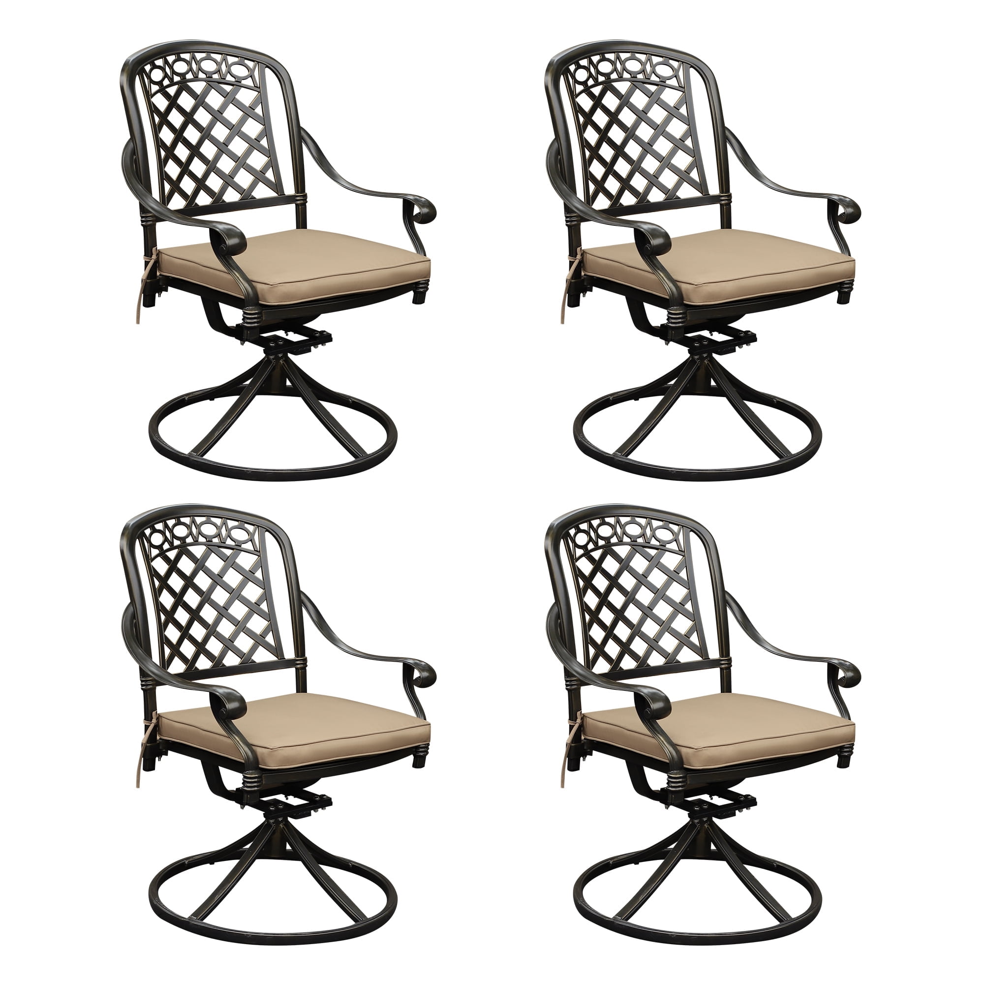 4 Piece Cast Aluminum Outdoor Swivel Dining Chairs, All-Weather Patio ...