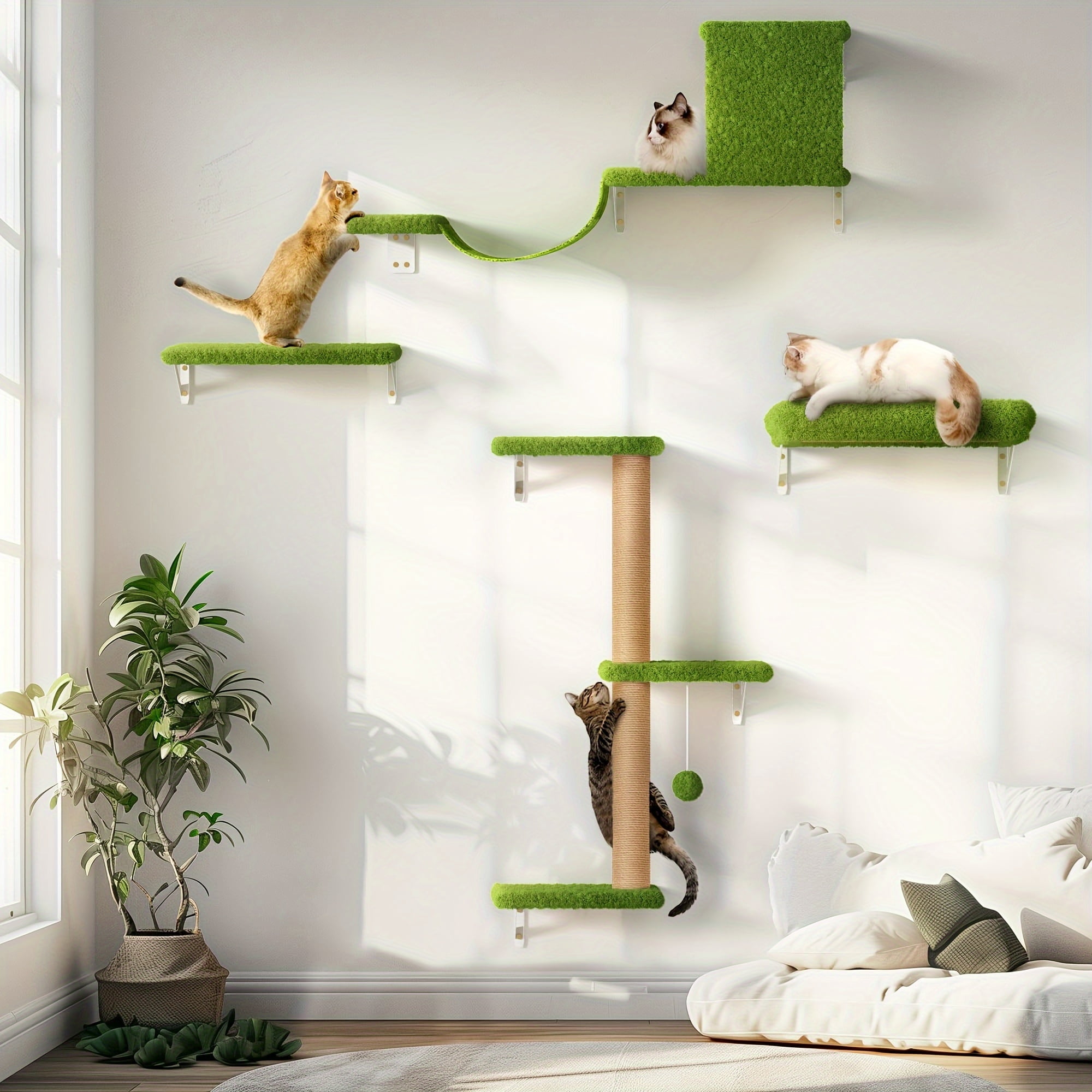 4-Piece Cat Wall Shelf Set - Durable Cat Ladder, Wall Panels ...