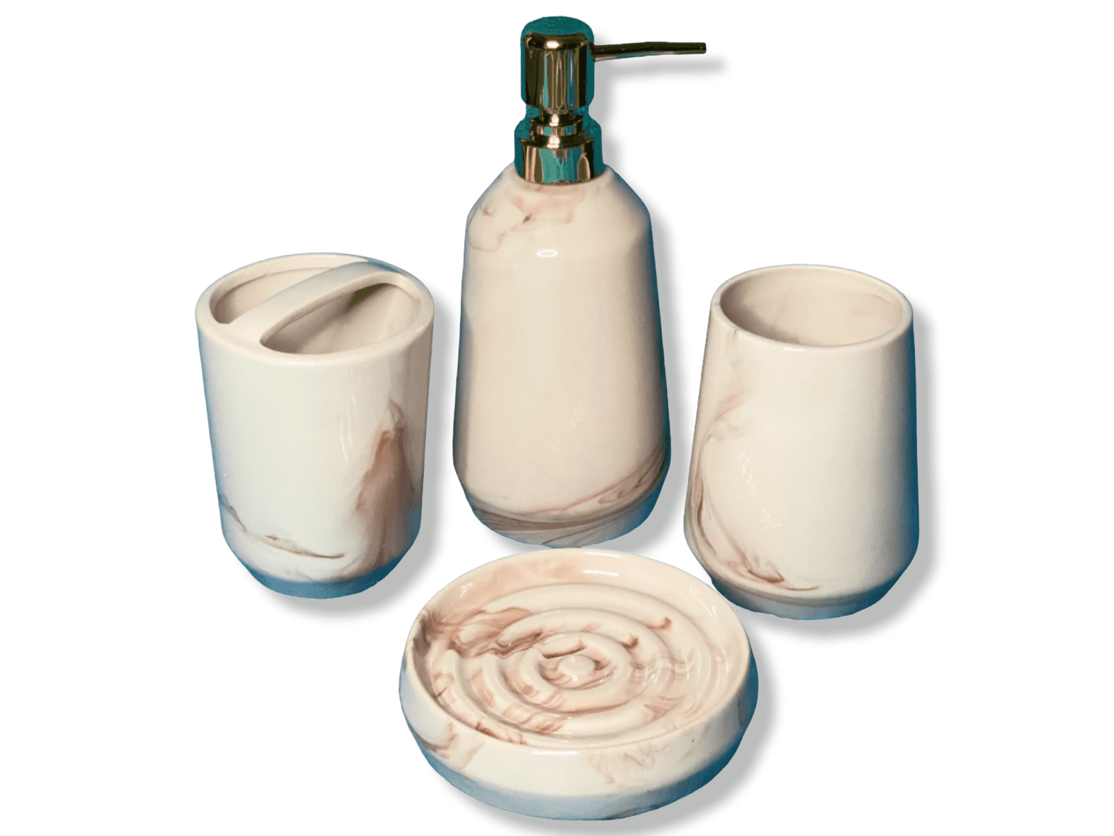 4-Piece Ceramic Bathroom Accessory Set - Round Faux Marble - Green ...
