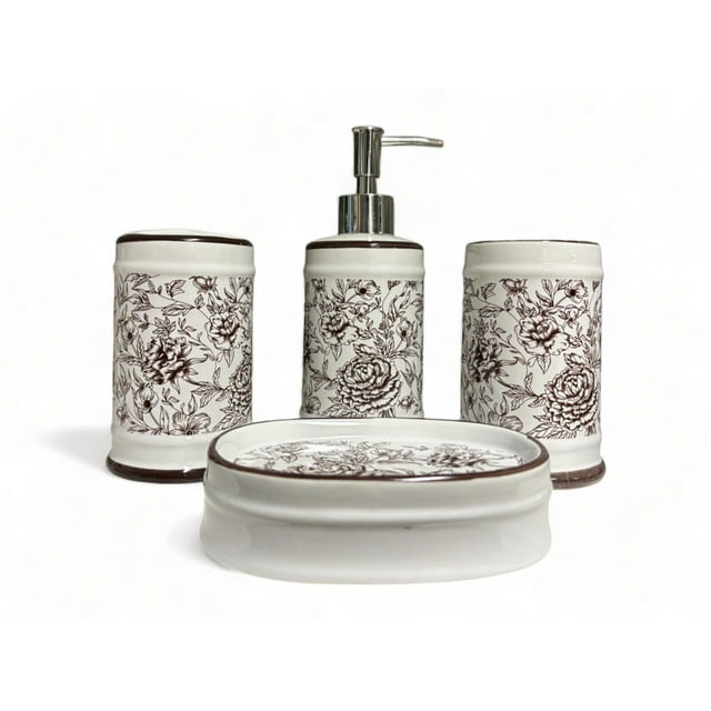 4 Piece Ceramic Bathroom Accessory Set, Toothbrush Holder, Soap ...