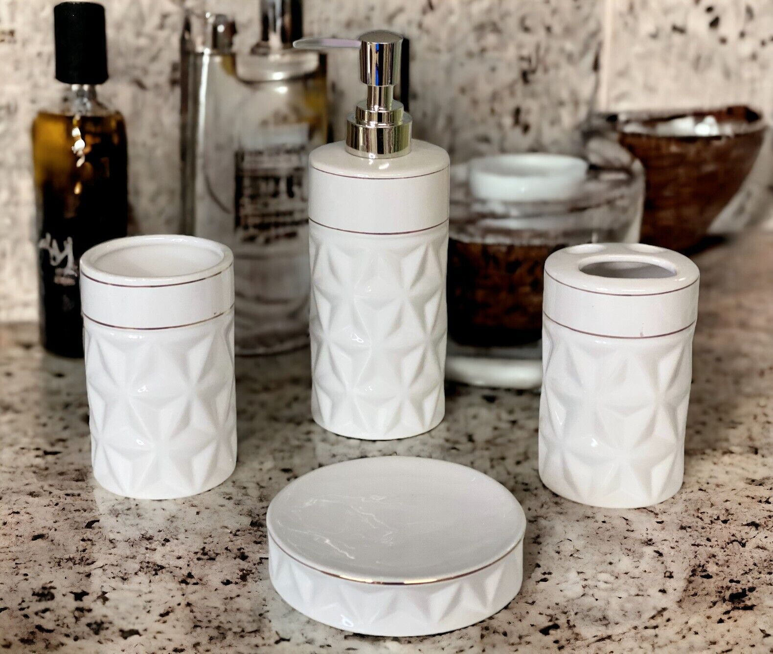 4 Piece Ceramic Bathroom Accessory Set, Toothbrush Holder, Soap ...