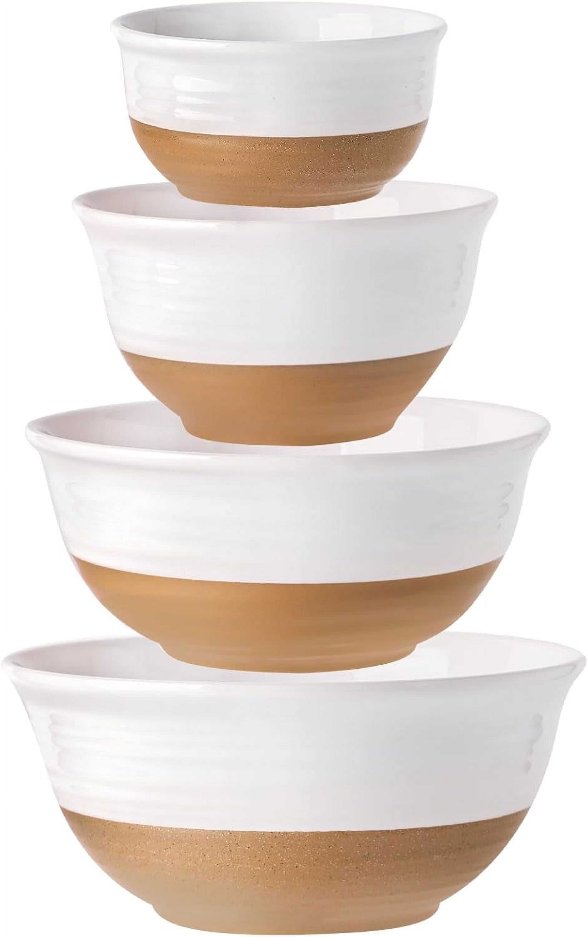 4-Piece Ceramic Nesting Mixing Bowls – 0.5-2.1 Qt, Classic White, Ideal ...