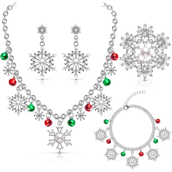 4 Piece Christma Jewelry Set Christmas Festive Snowflake Bell Pendant ...