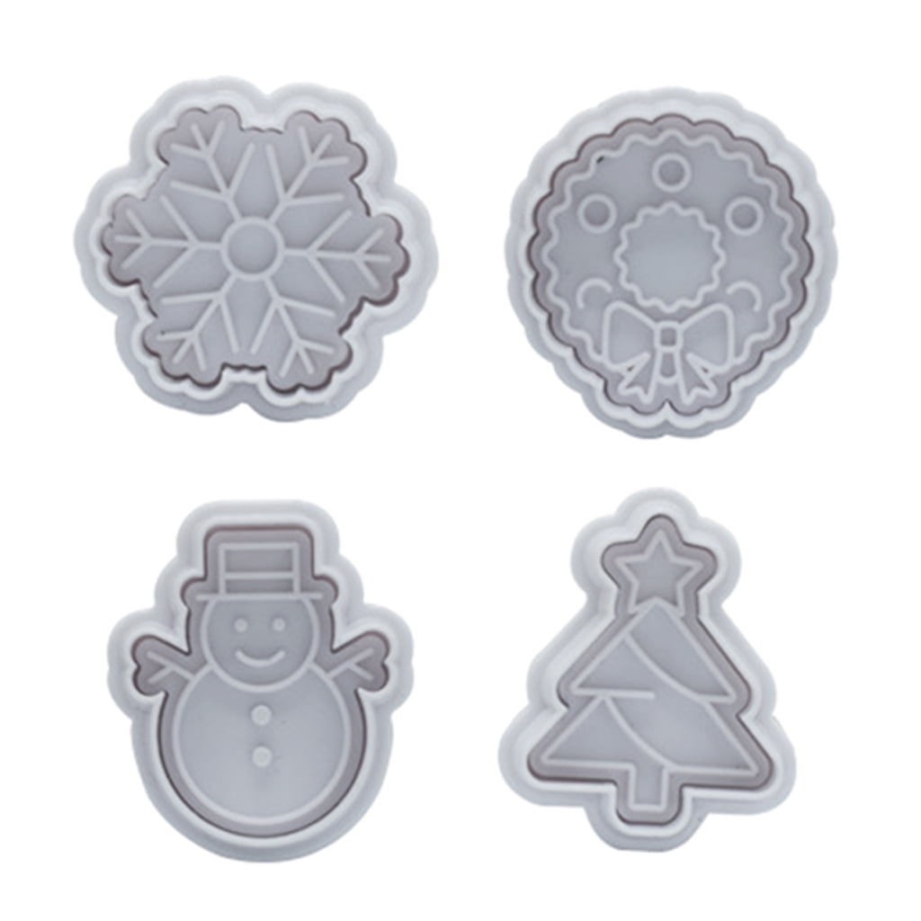 4-Piece Christmas Biscuit Molds Plastic Frosting Candy Fondants Push ...
