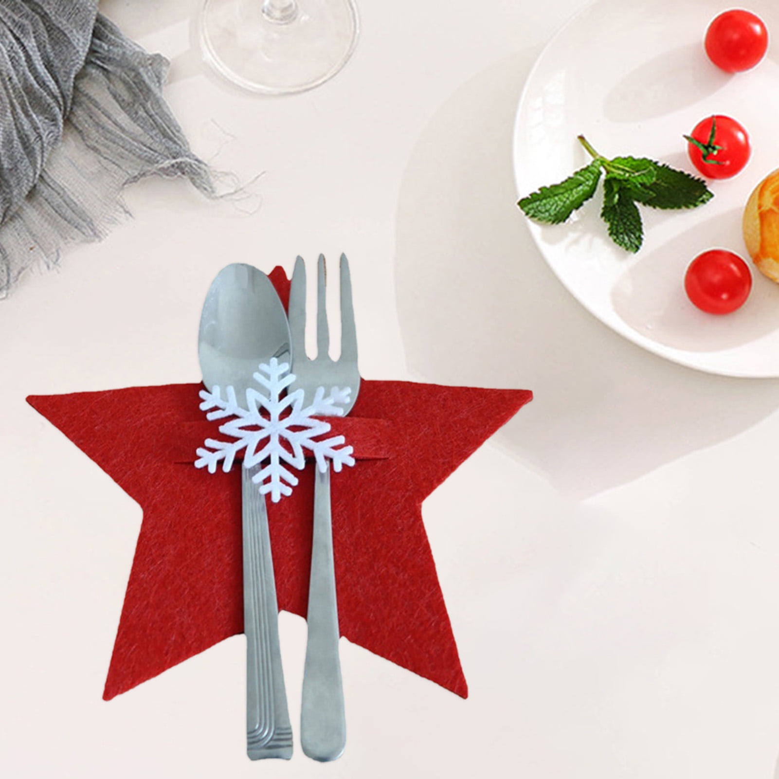 4-Piece Christmas Cutlery Covers Set, Snowflake and Star Reusable ...