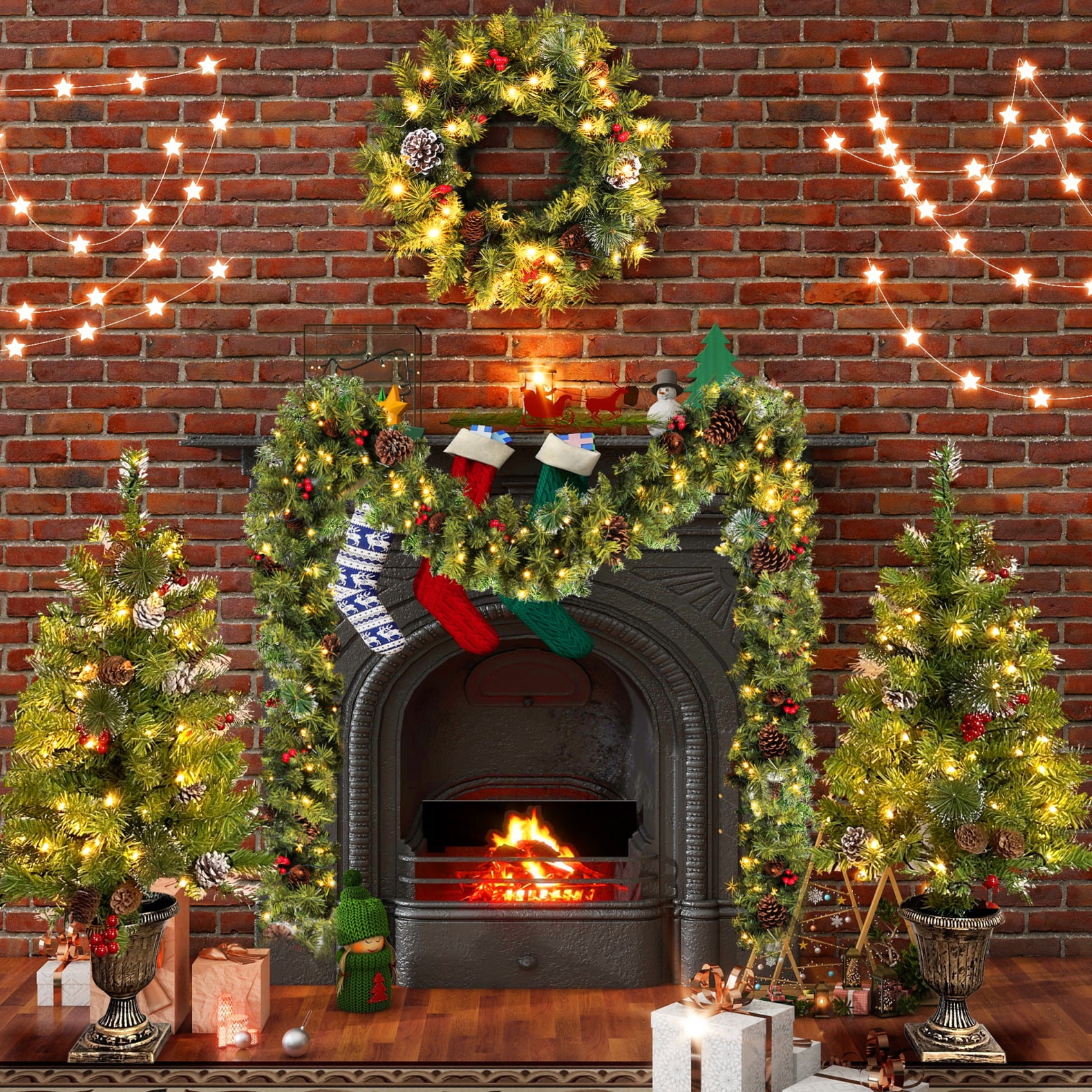 4-Piece Christmas Decoration Set, Pre-lit Artificial Holiday Christmas ...