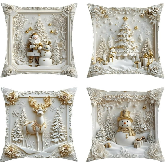 4 Piece Christmas Pillow Covers 18x18 16x16 20x20 Inch 3 Sizes ...