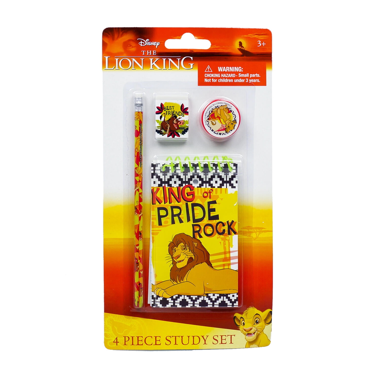4 Piece Classic Lion King Study Kit- Eraser, Sharpener, 25 sheet memo ...
