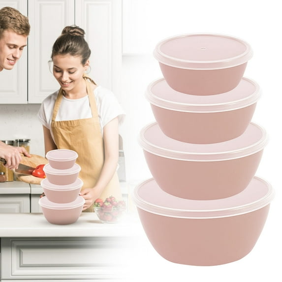4-Piece Classic Plastic Prep Bowls with Lids, Nesting Plastic Small ...