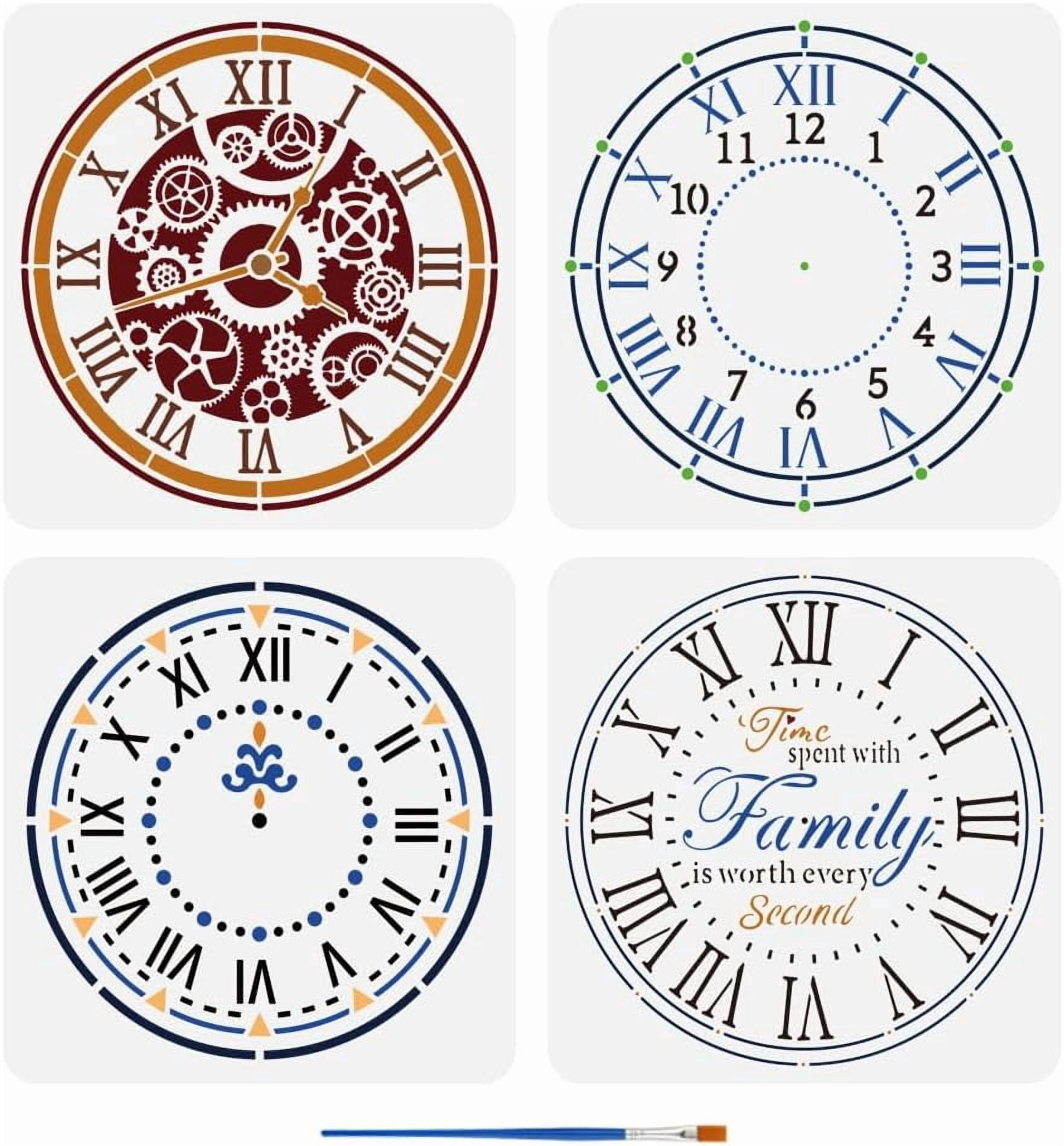 4-Piece Clocks Painting Stencils with Brush 11.8x11.8 inch Clock Face ...