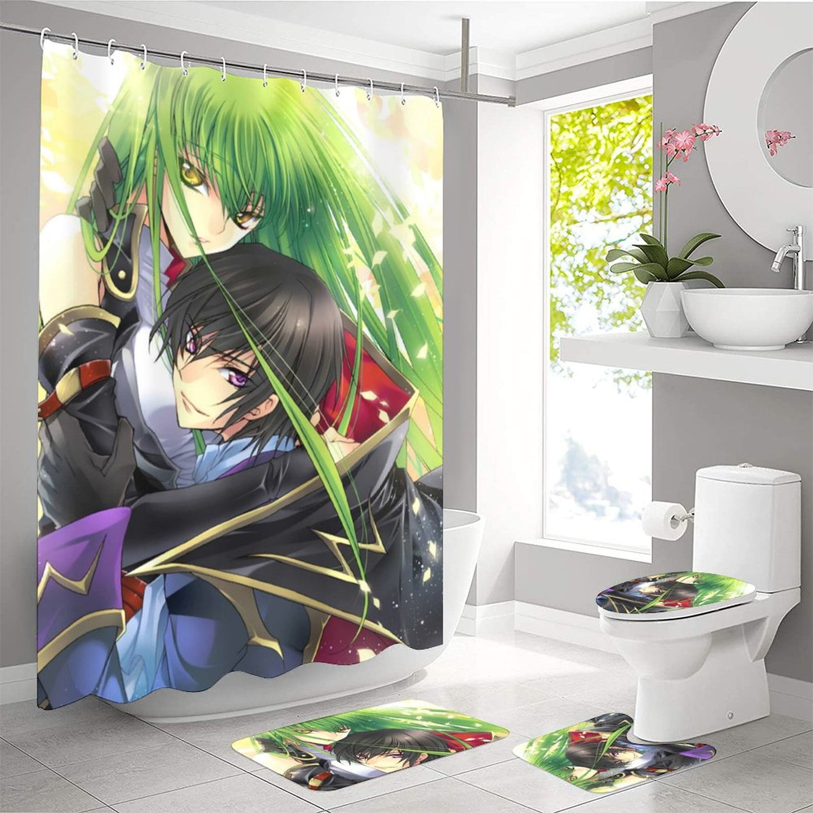 4 Piece Code Geass shower curtain Sets with NonSlip Rug, Toilet Lid ...
