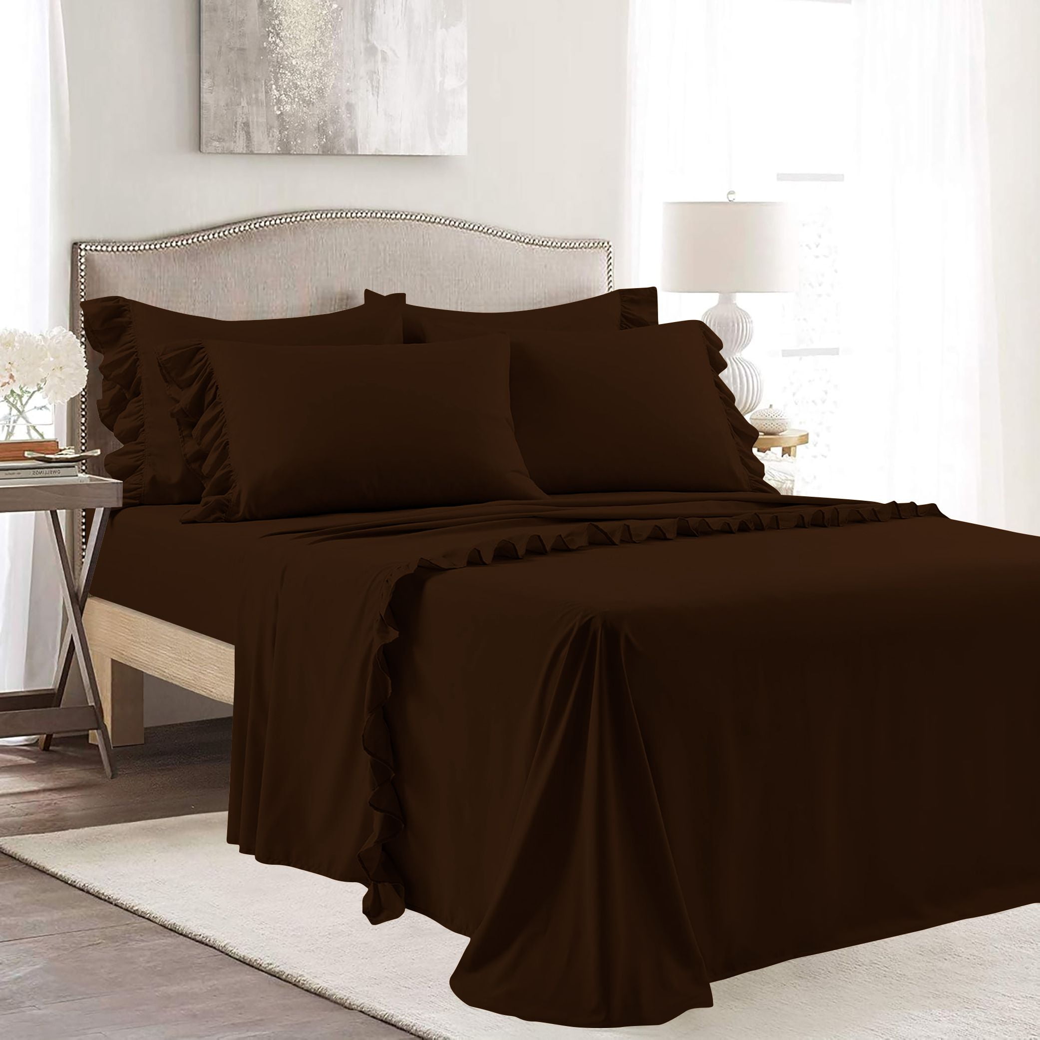 4 Piece Corner Ruffle Sheet Set, 3" Inch Corner Ruffle On Flat Sheet ...