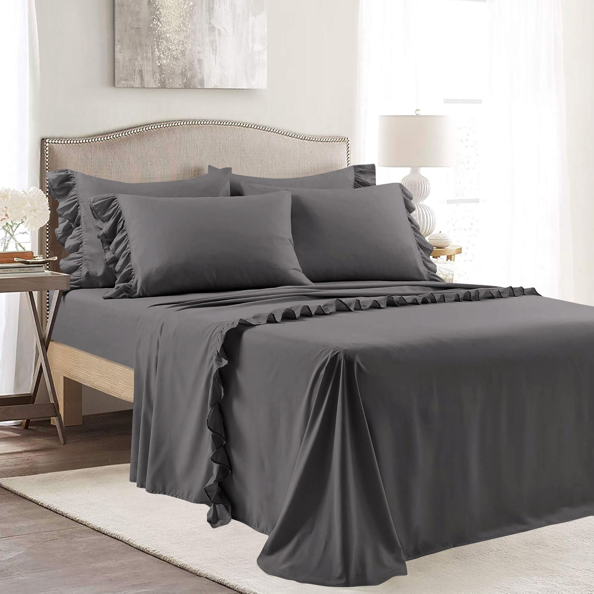 4 Piece Corner Ruffle Sheet Set, 3" Inch Corner Ruffle On Flat Sheet ...