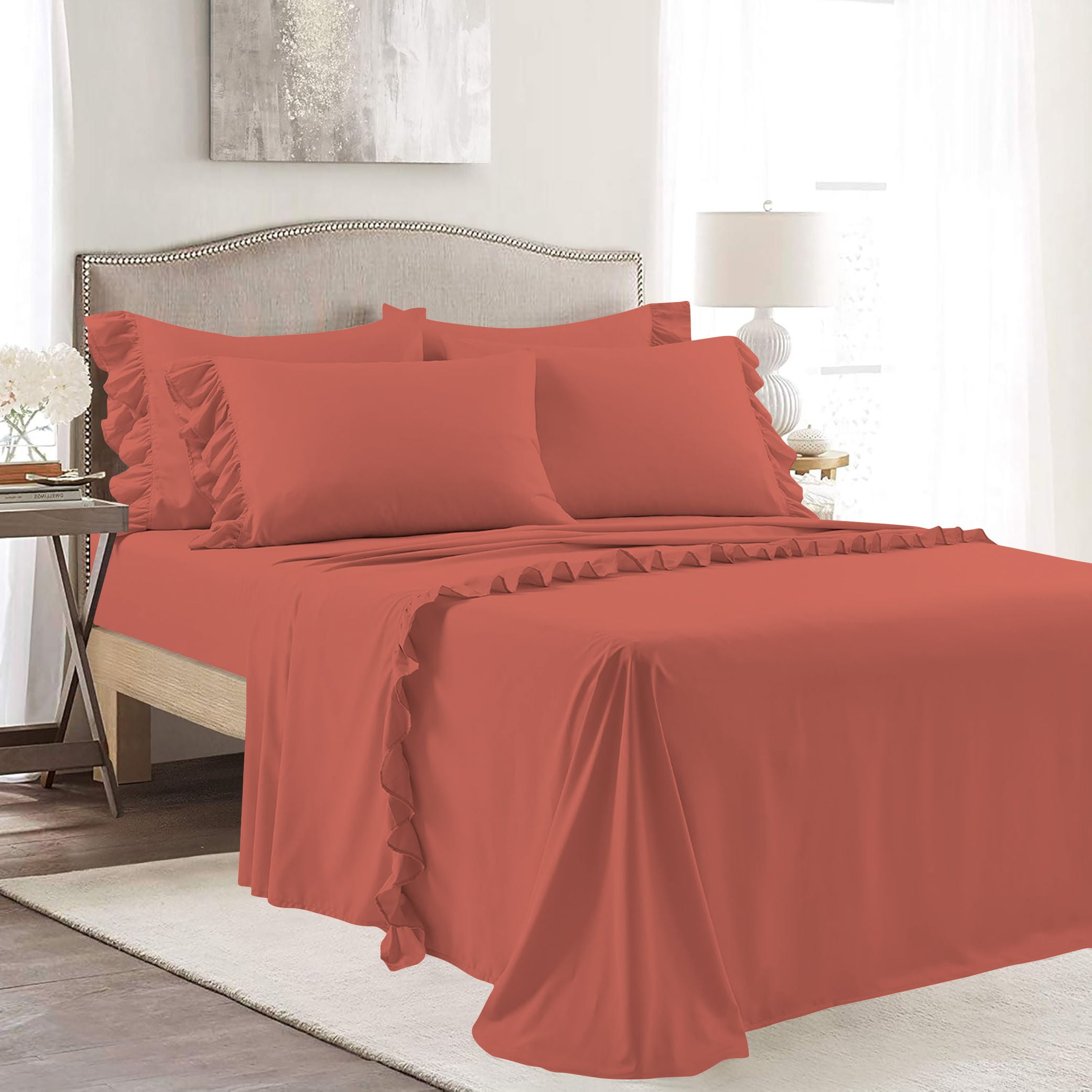 4 Piece Corner Ruffle Sheet Set, 3" Inch Corner Ruffle On Flat Sheet ...