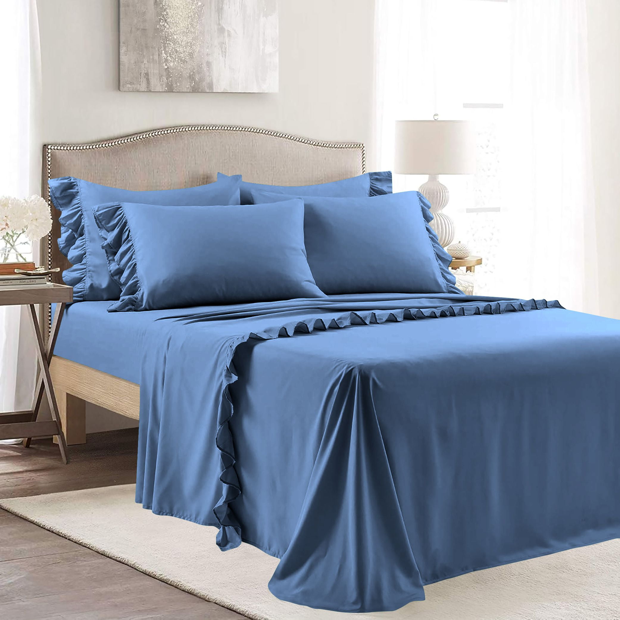 4 Piece Corner Ruffle Sheet Set, 3" Inch Corner Ruffle On Flat Sheet ...