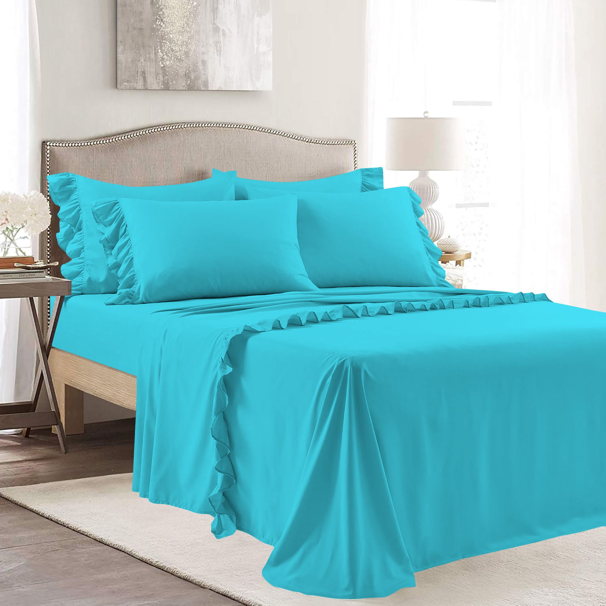 4 Piece Corner Ruffle Sheet Set, 3" Inch Corner Ruffle On Flat Sheet ...