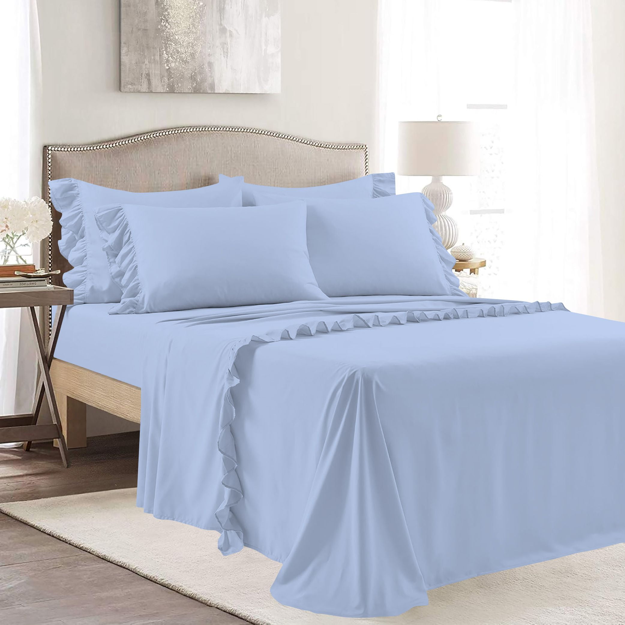 4 Piece Corner Ruffle Sheet Set, 3" Inch Corner Ruffle On Flat Sheet ...