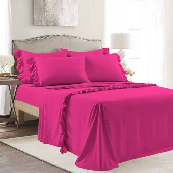 4 Piece Corner Ruffle Sheet Set, 3" Inch Corner Ruffle On Flat Sheet ...