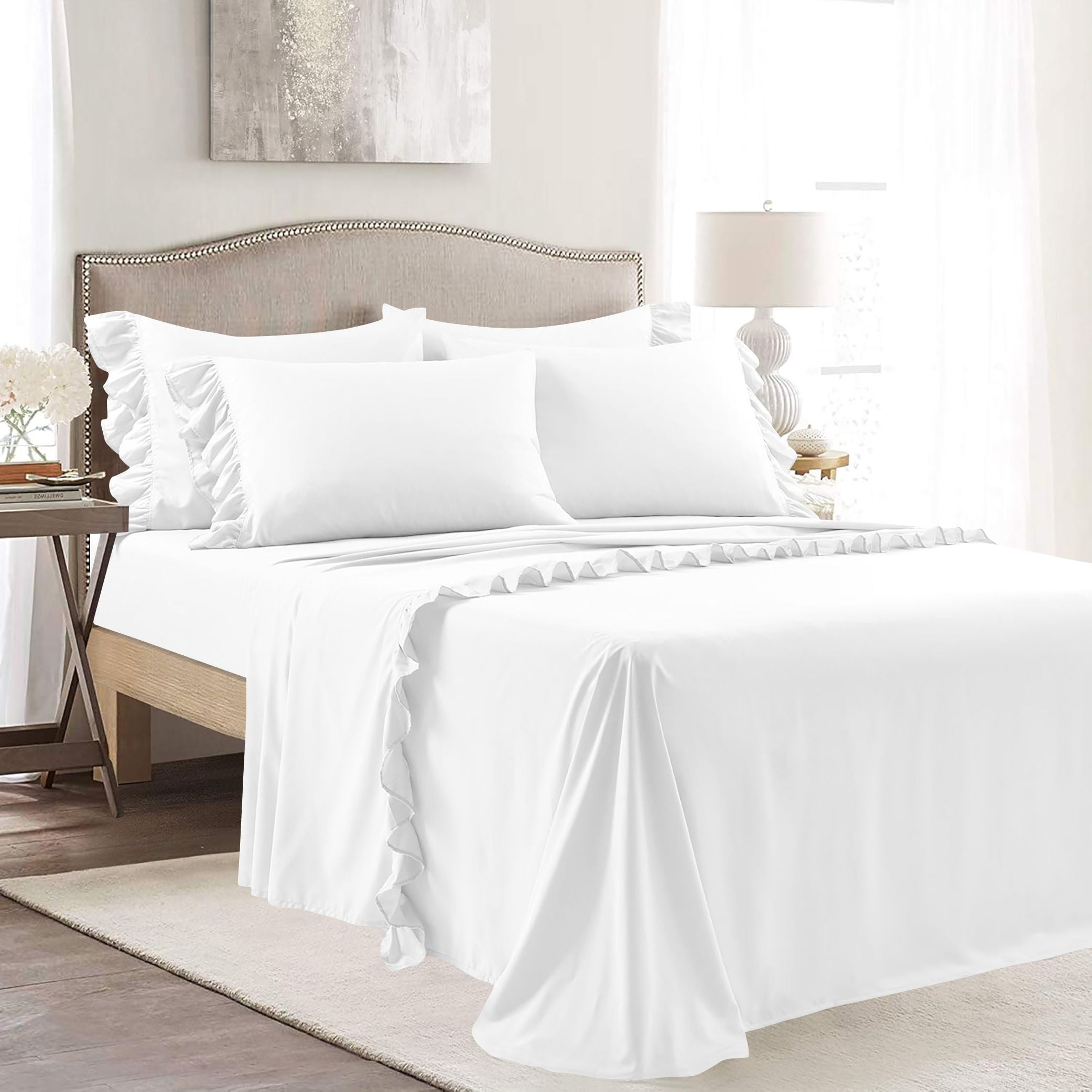 4 Piece Corner Ruffle Sheet Set, 3" Inch Corner Ruffle On Flat Sheet ...