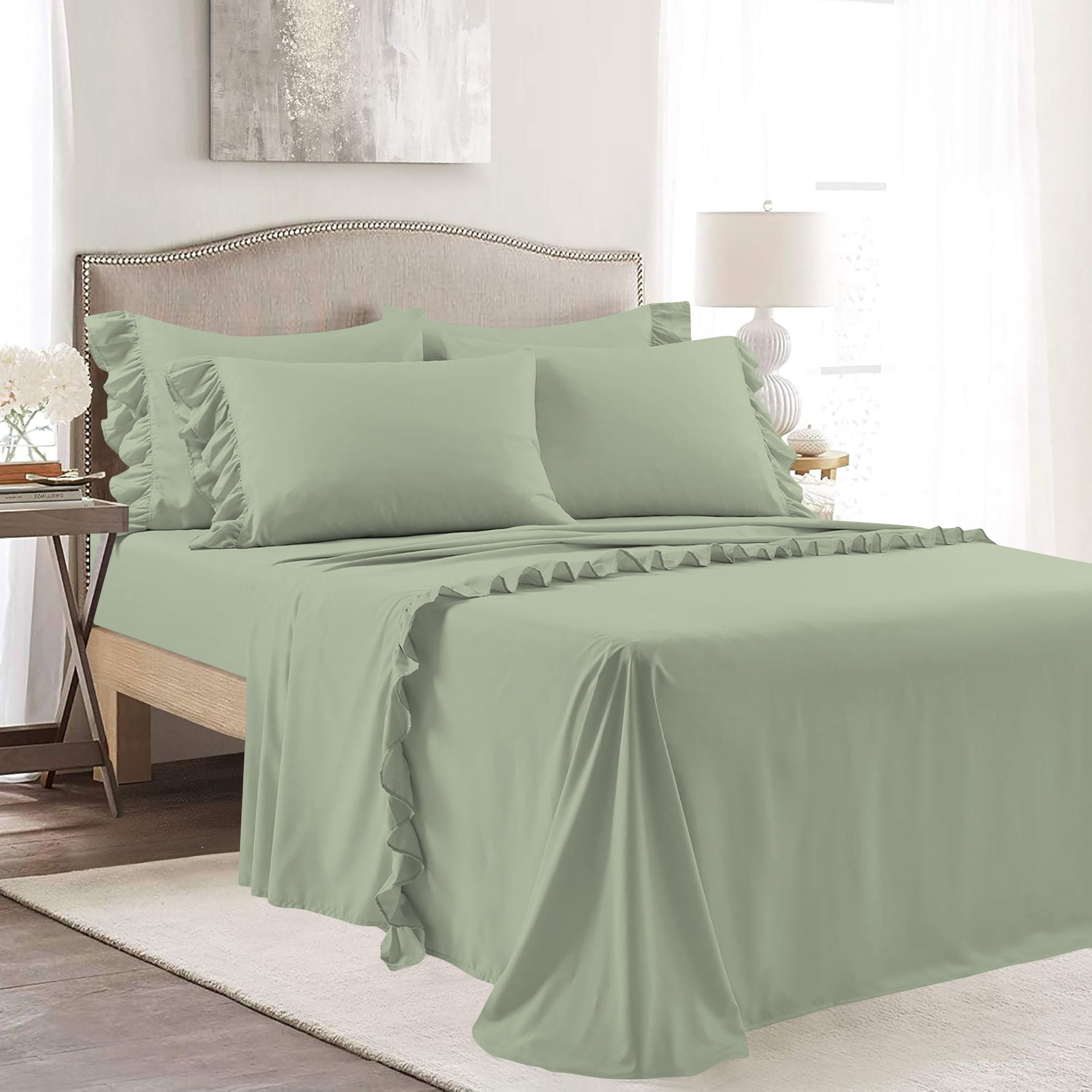 4 Piece Corner Ruffle Sheet Set, 3" Inch Corner Ruffle On Flat Sheet ...