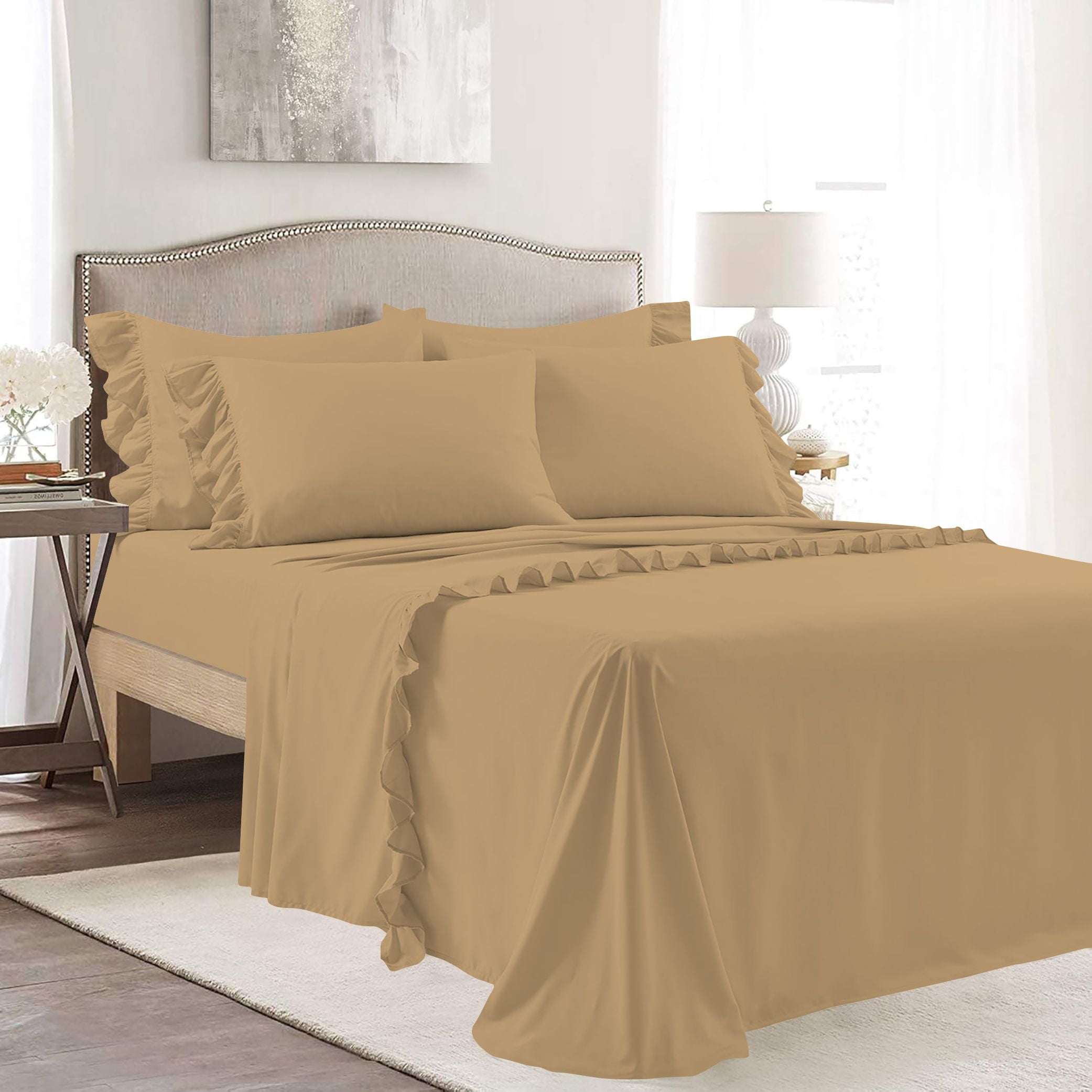 4 Piece Corner Ruffle Sheet Set, 3" Inch Corner Ruffle On Flat Sheet ...