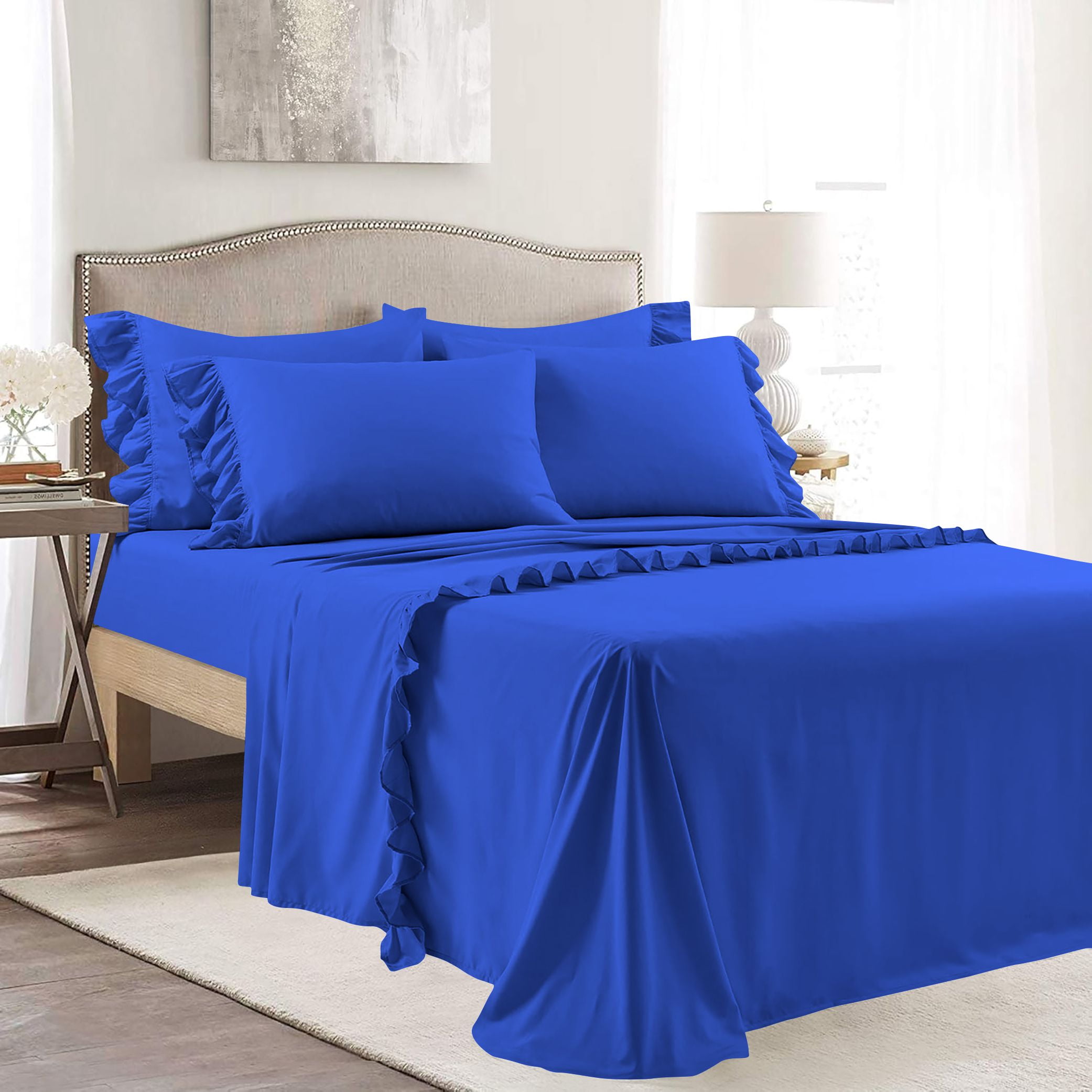 4 Piece Corner Ruffle Sheet Set, 3" Inch Corner Ruffle On Flat Sheet ...